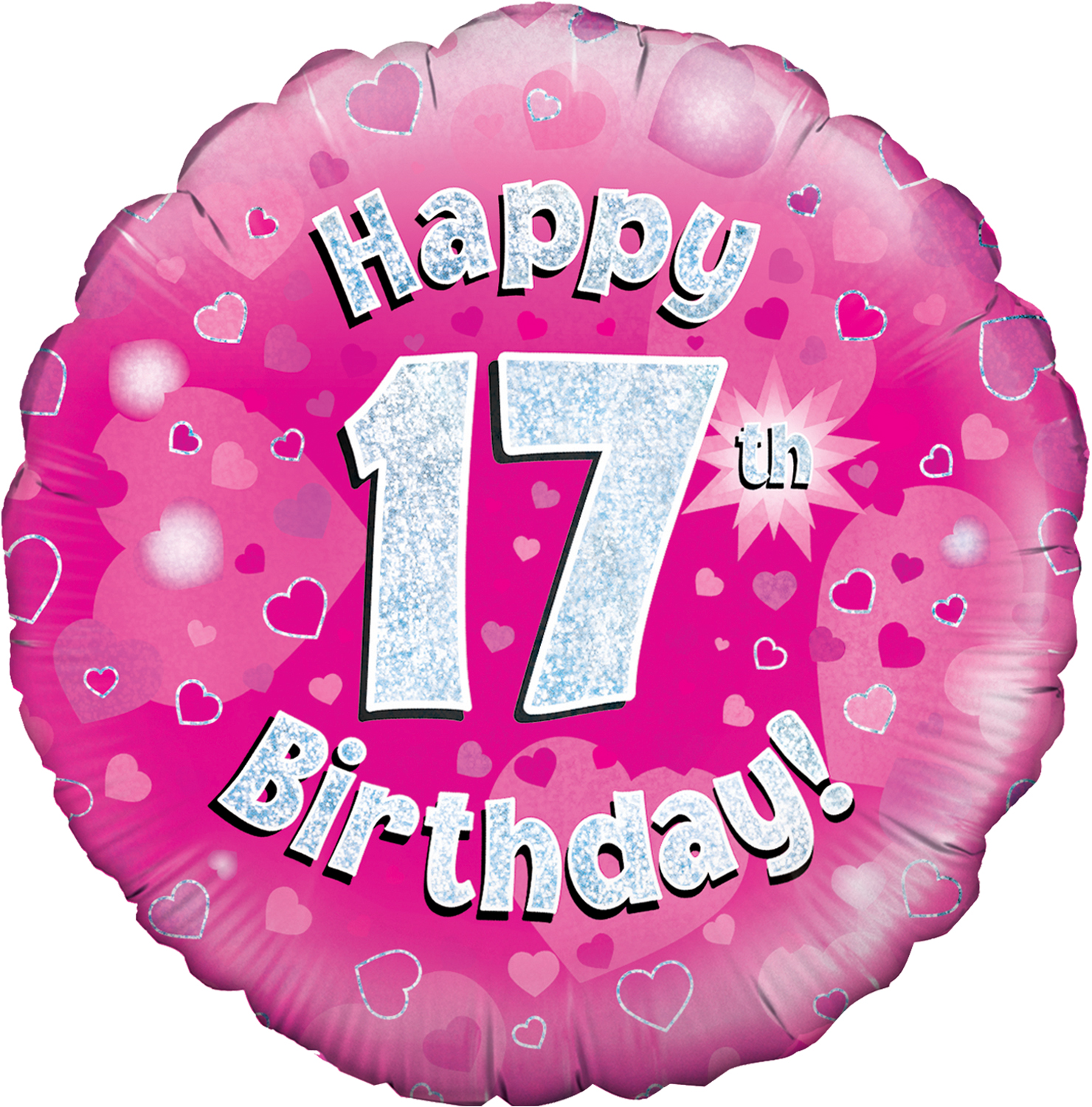 18" Happy 17th Birthday Pink Holographic Oaktree Foil Balloon | Bargain ...