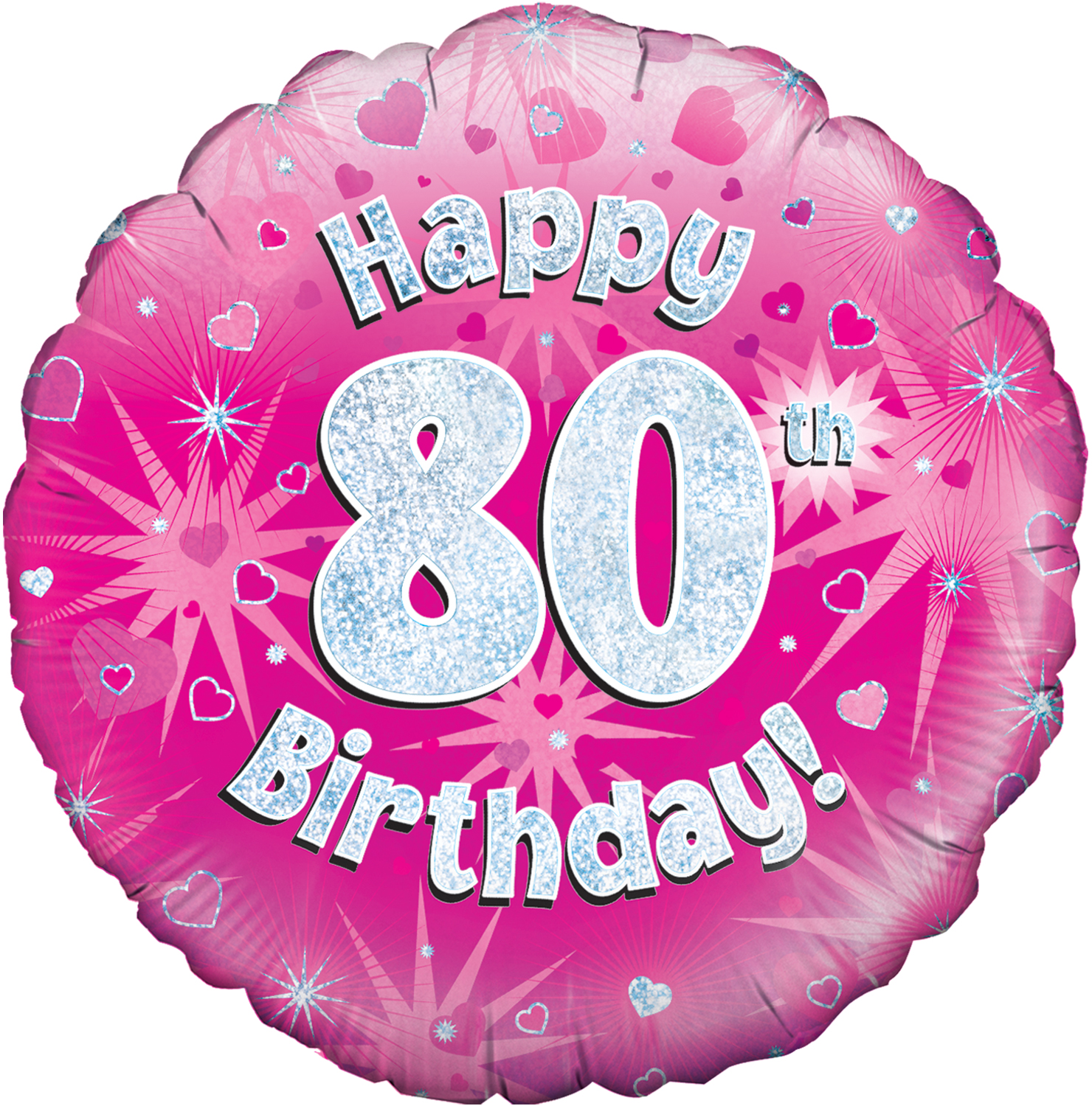 18" Happy 80th Birthday Pink Holographic Oaktree Foil Balloon | Bargain ...