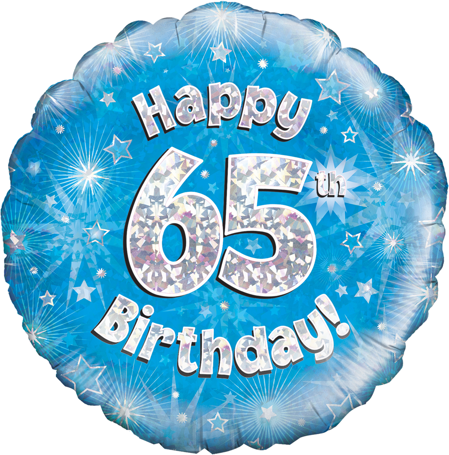 18" Happy 65th Birthday Blue Holographic Oaktree Foil Balloon | Bargain ...
