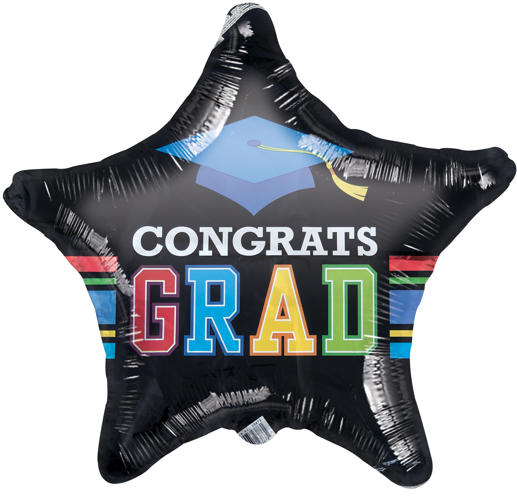 18" Congrats Grad Black/Rainbow Star Foil Balloon | Bargain Balloons ...