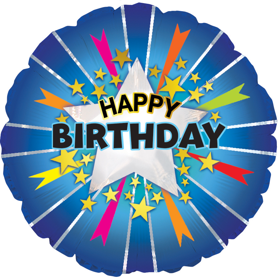 9" Airfill Only Happy Birthday Star Burst Blue Foil Balloon | Bargain ...
