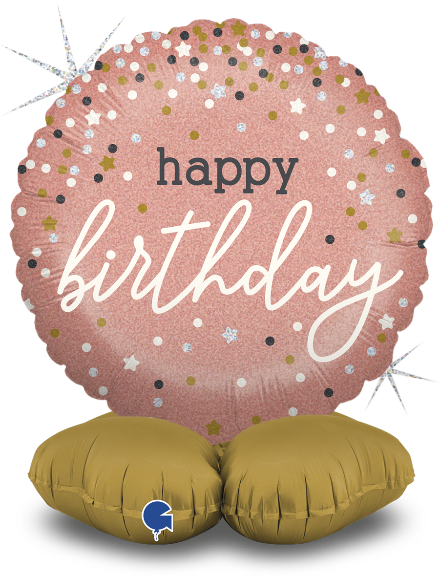 26" The Standups (Airfill Only) - Rose Gold Confetti B-Day Foil Balloon ...