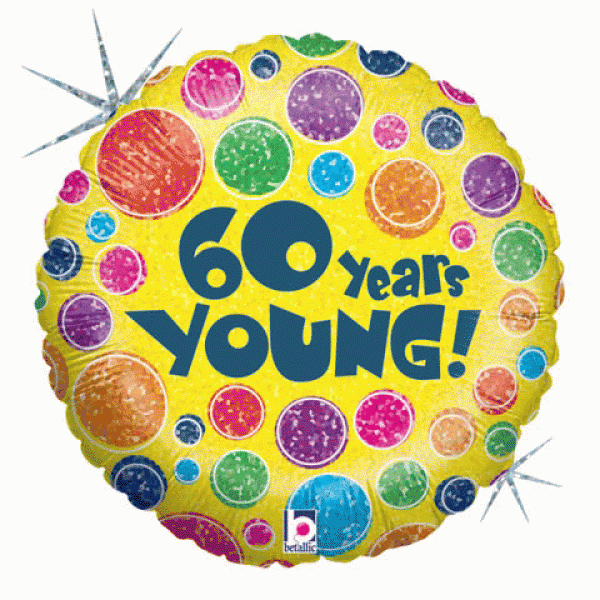 18" Holographic 60 Years Young Balloon | Bargain Balloons - Mylar ...