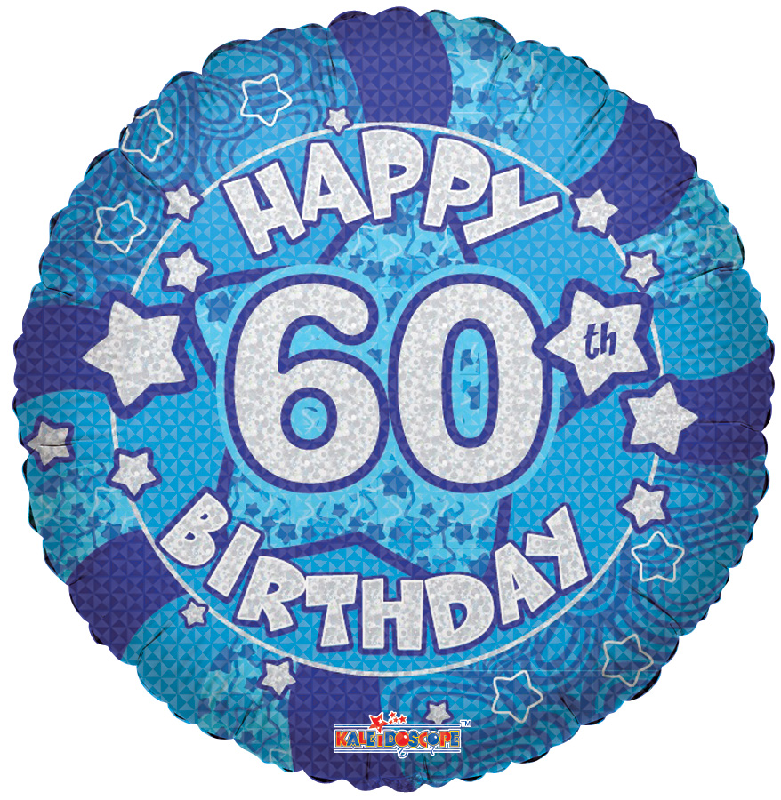 18" Holographic Blue Happy 60th Birthday Balloon | Bargain Balloons ...