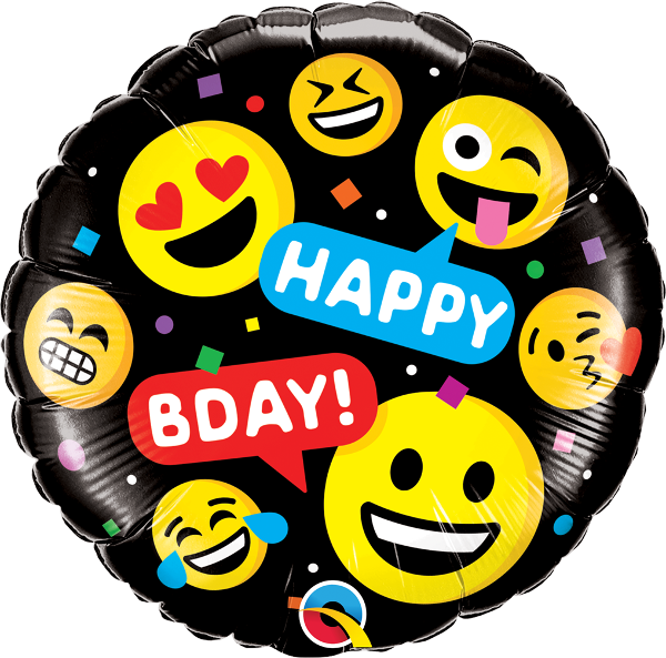 18" Round Smileys Happy Bday Foil Balloon | Bargain Balloons - Mylar ...