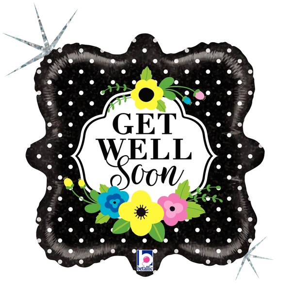 18" Holographic Floral Get Well Soon Foil Balloon | Bargain Balloons ...